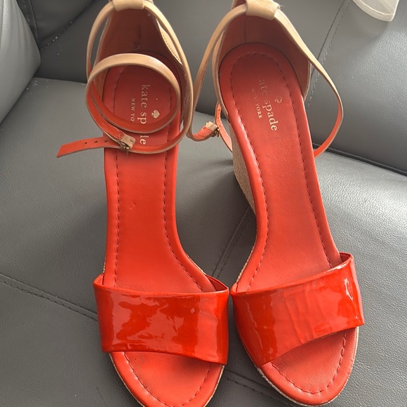 kate spade | Shoes | Kate Spade Glossy Red Wedges With Nude Straps ...